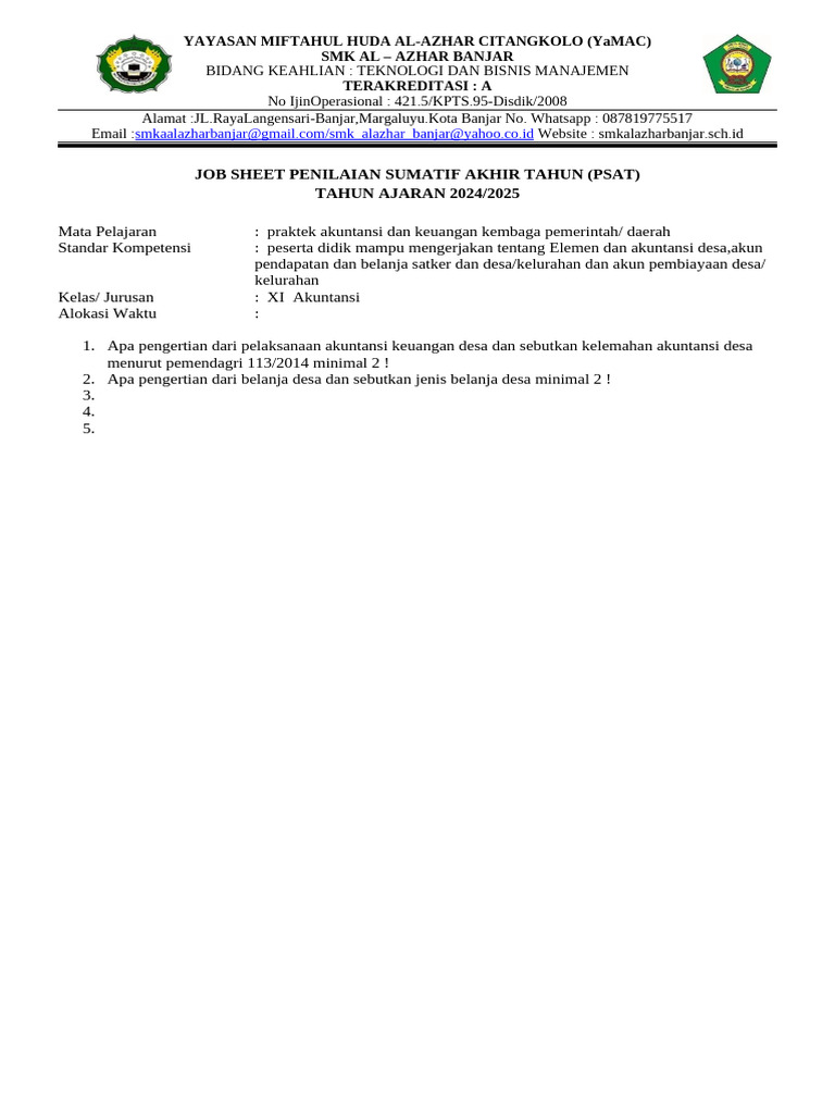 Kop Praktek PSAT 2025-1 | PDF