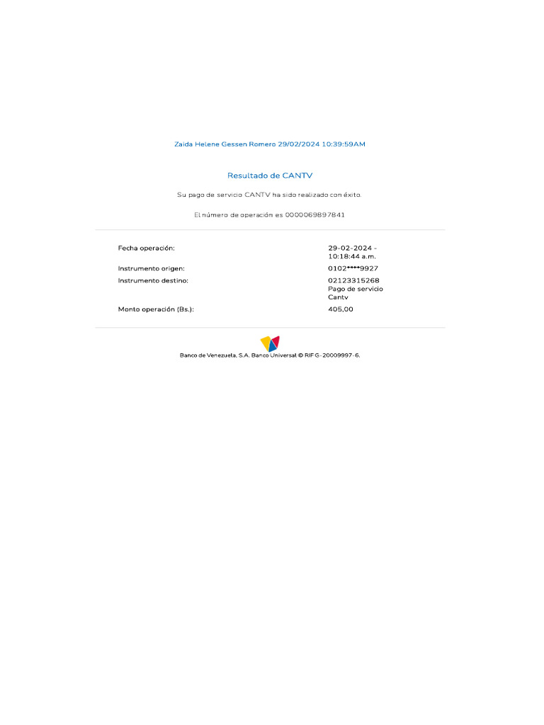 Pago exitoso de servicio CANTV | PDF
