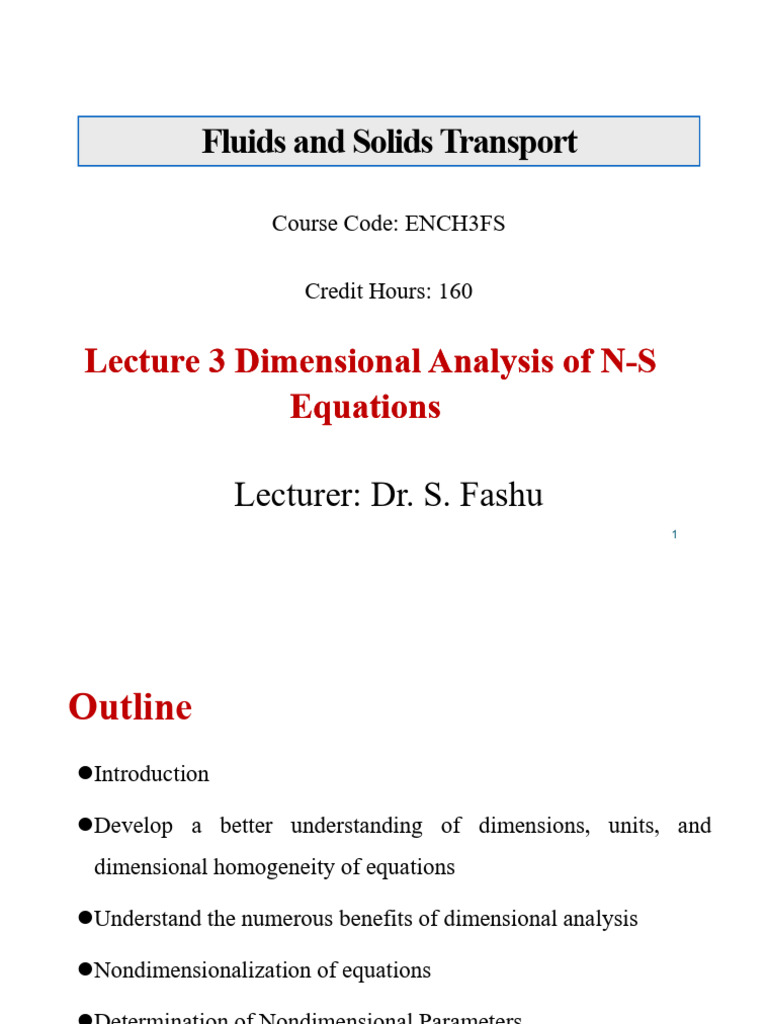 Lecture 3 Dimensional Analysis of N-S Equations | PDF | Physical ...