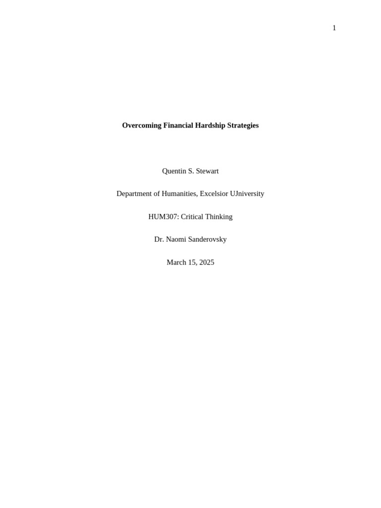 Overcoming Financial Hardship Strategies | PDF | Critical Thinking ...