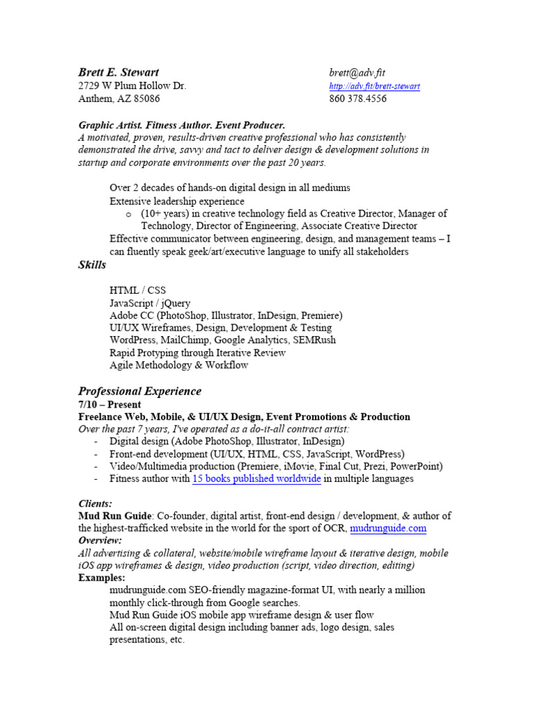 Brett E. Stewart: Creative Professional Profile | PDF | Software | Design
