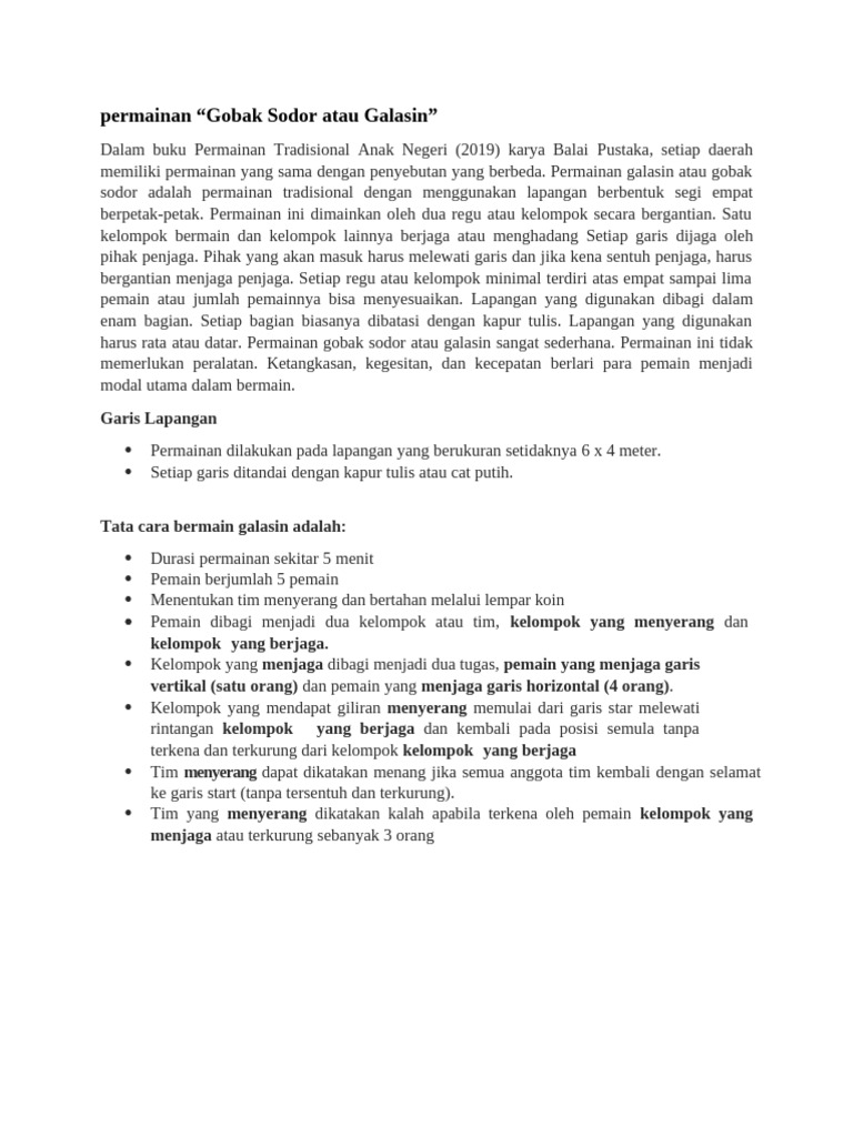 Juknis Gobak Sodor (Galasin) | PDF