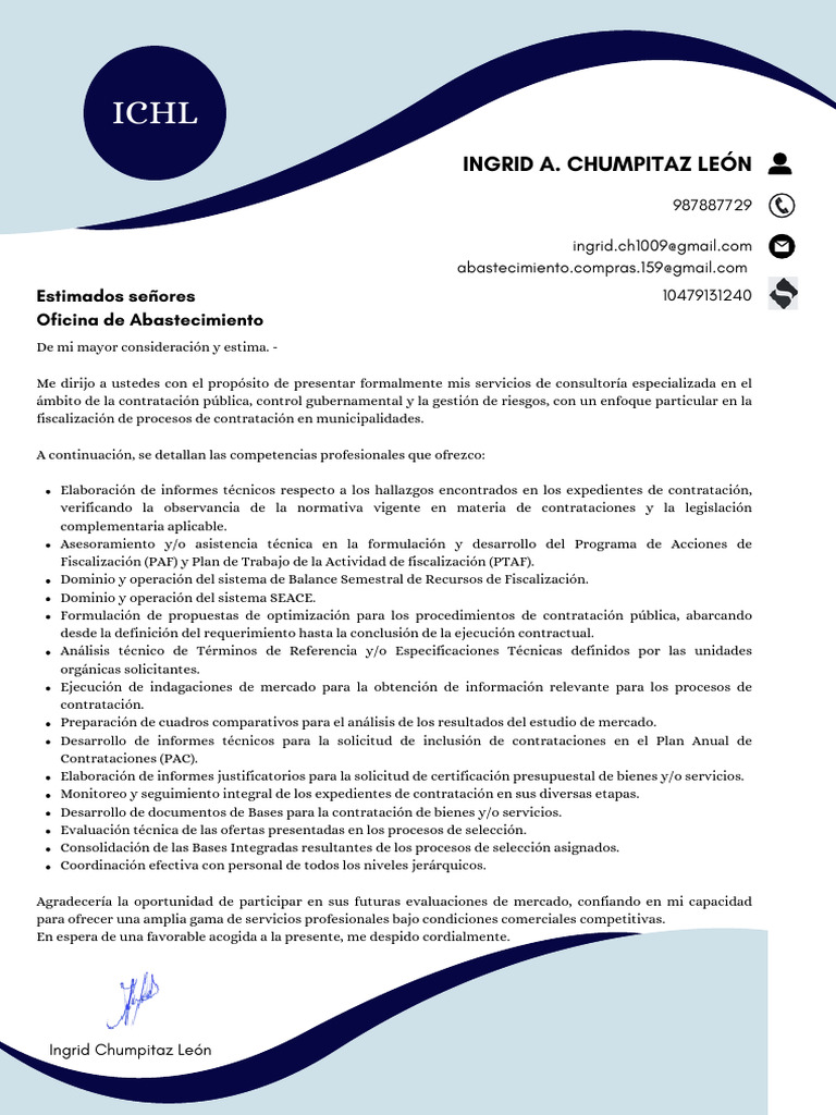 Carta de Presentacion - Ingrid Chumpitaz Leon | PDF | Business