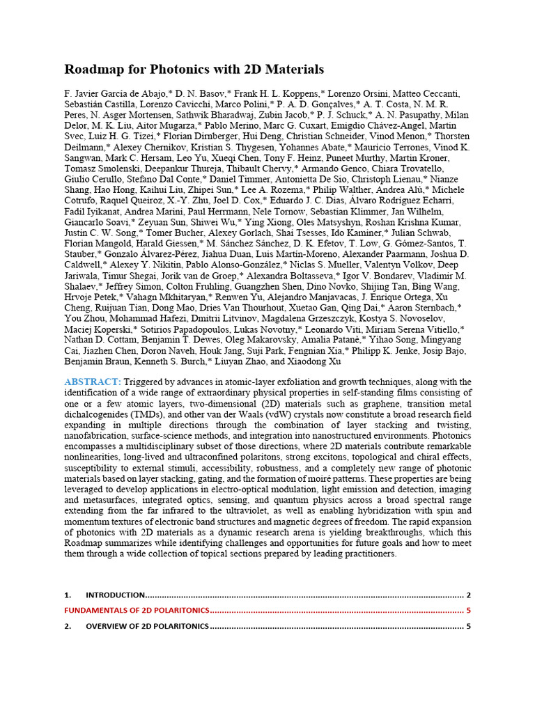 Roadmap For Photonics With 2D Materials: Abstract | PDF | Plasmon | Phonon