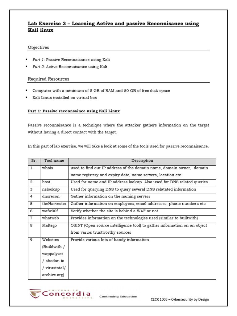 Lab Exercise - Learning Active and Passive Reconnaissance Using Kali Linux | PDF | Domain Name ...