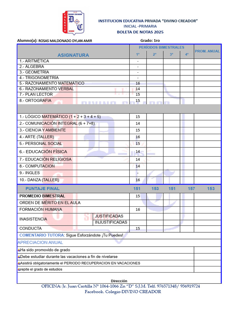Libreta Primaria I Bimestre 2025 | PDF | Matemáticas
