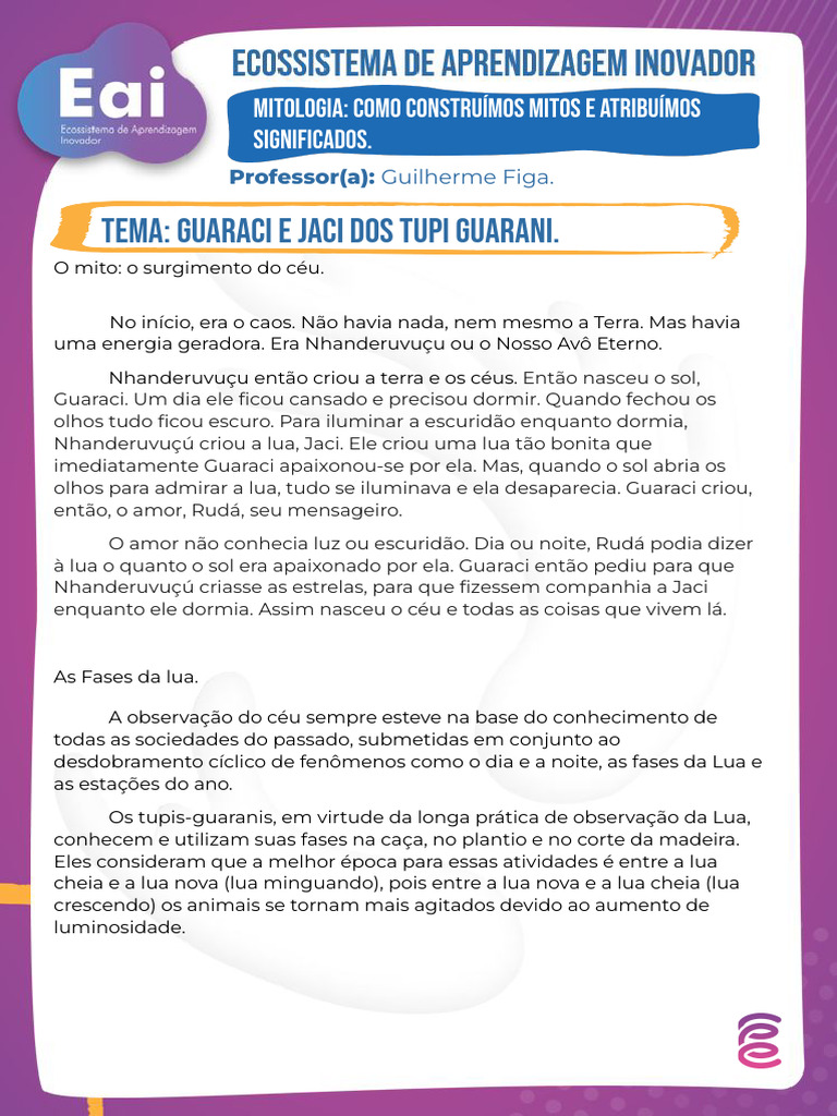 Tema: Guaraci e Jaci Dos Tupi Guarani.: Mitologia: Como Construímos Mitos e Atribuímos ...