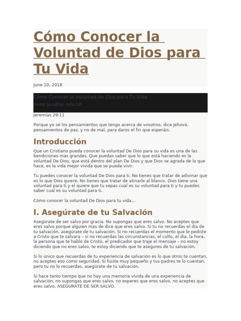 Cómo Conocer La Voluntad de Dios para Tu Vida | PDF | Salvación | Oración