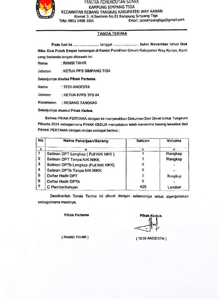 BA C Pemberitahuan TPS 004 Simpang Tiga | PDF