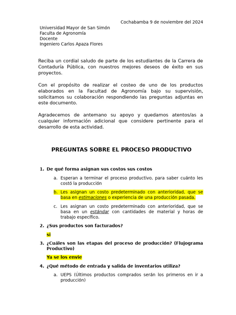 Preguntas - Proceso Productivo2 | PDF | Presupuesto
