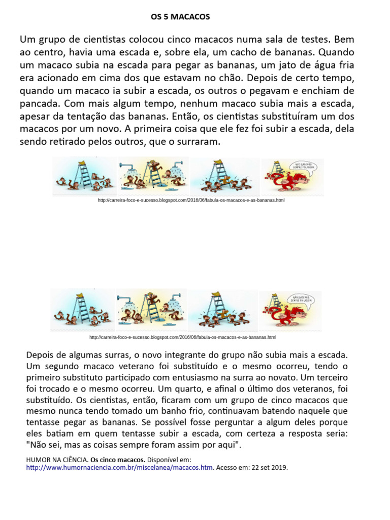 Slide - História Os 5 Macacos | PDF