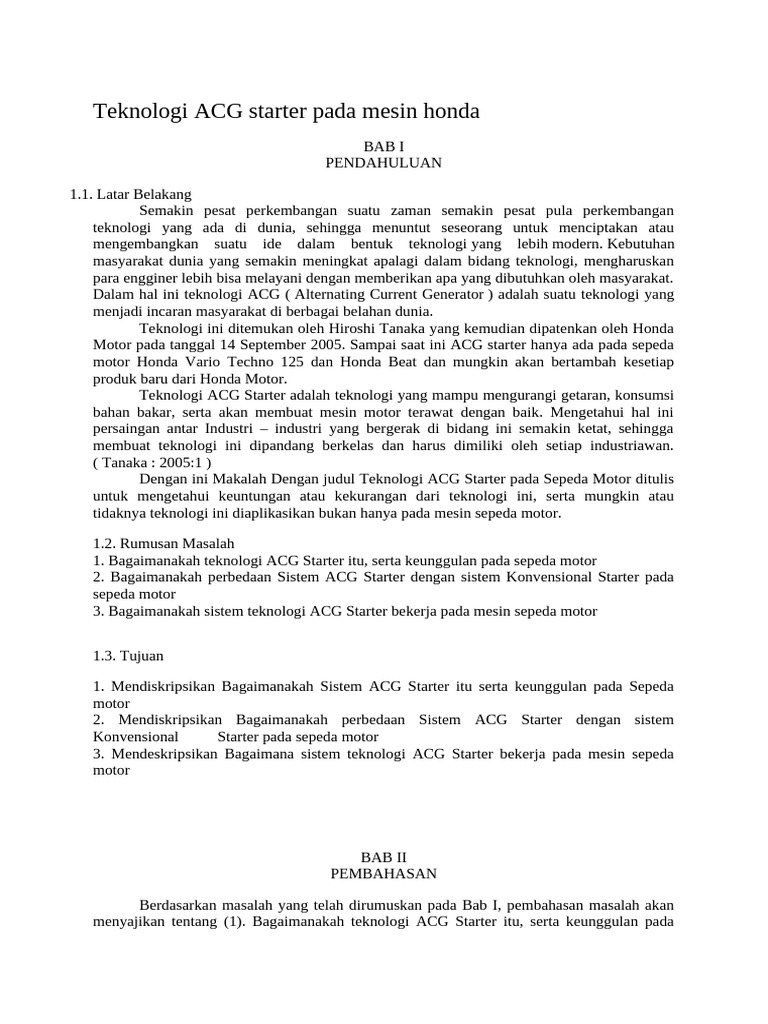 Makalah Teknologi ACG Starter Pada Mesin Honda | PDF