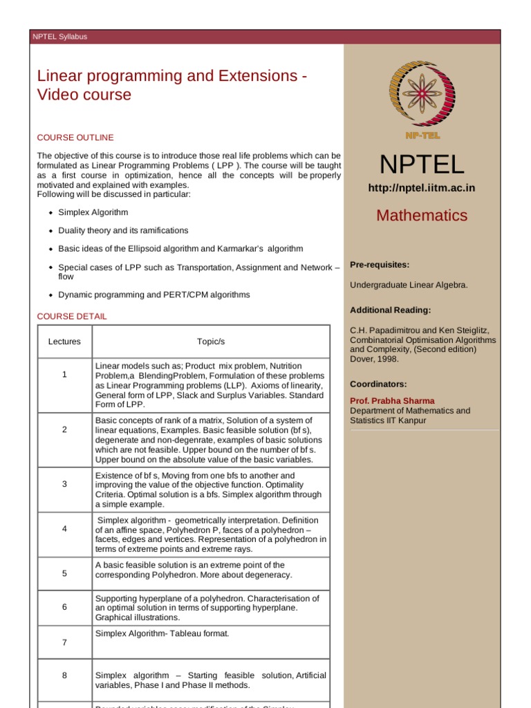 Operation Research Syllabus | PDF | Linear Programming | Mathematical ...