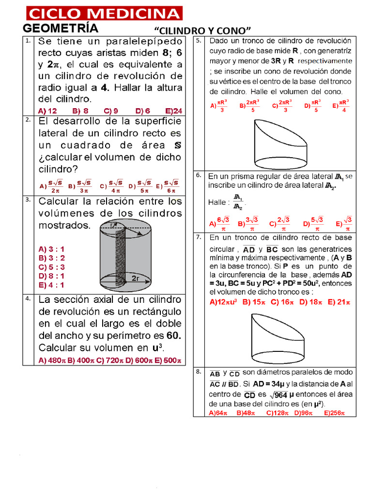 Formato Cilindro y Cono (Geometria) | PDF