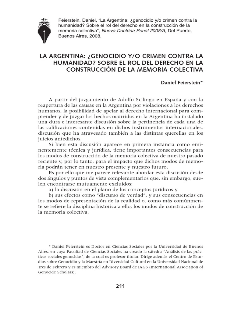 Feierstein Daniel - Genocidio o Crimenes Contra La Humanidad | PDF | Genocidios | Crímenes