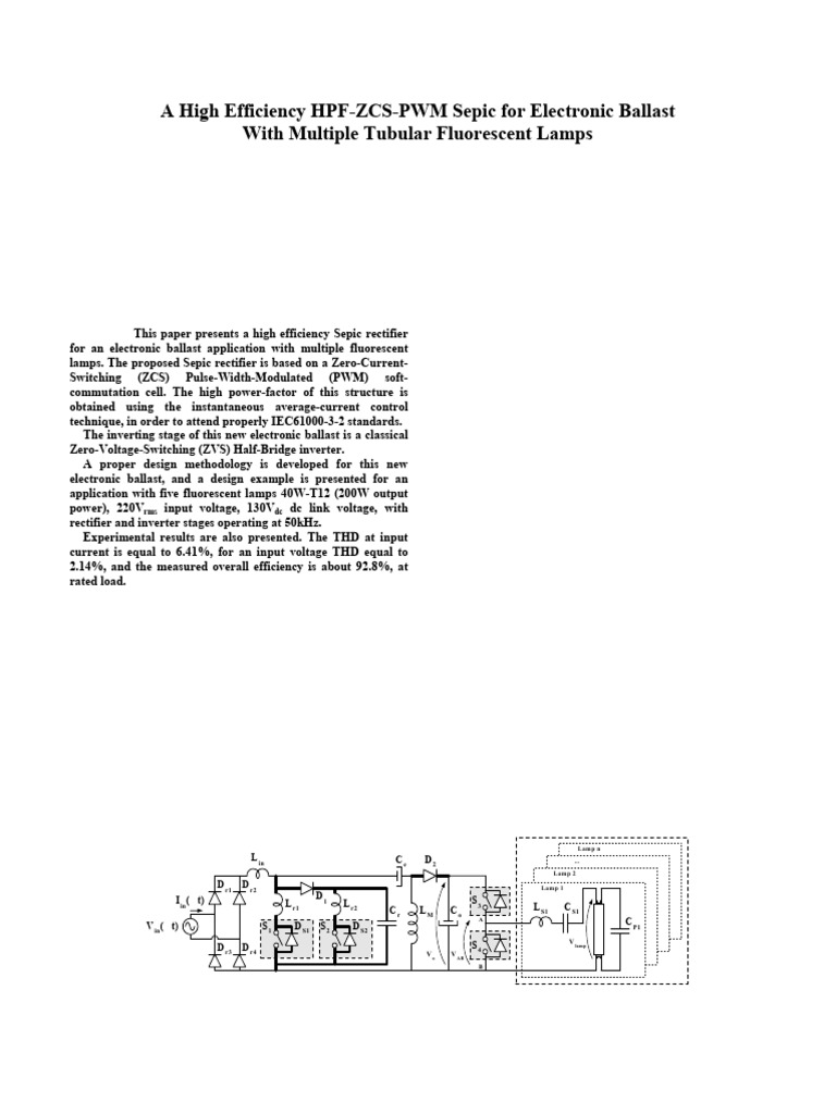 High Efficiency Sepic Rectifier for Ballasts | PDF | Rectifier | Power ...