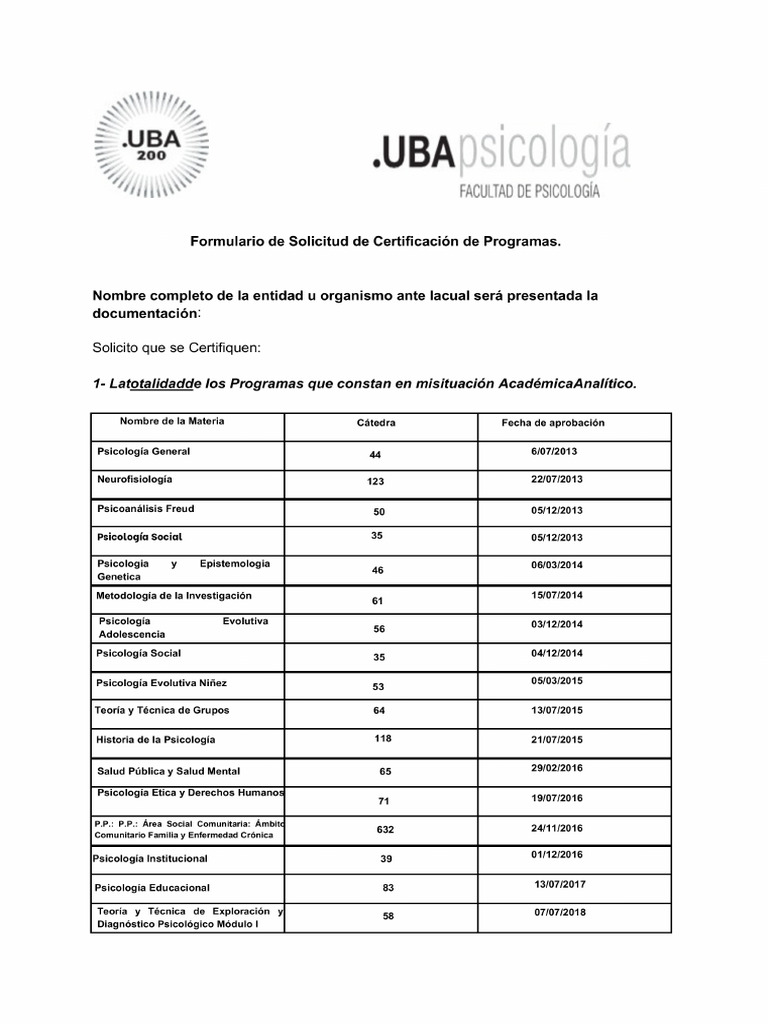 Formulario de Solicitud de Certifiación de Programas | PDF