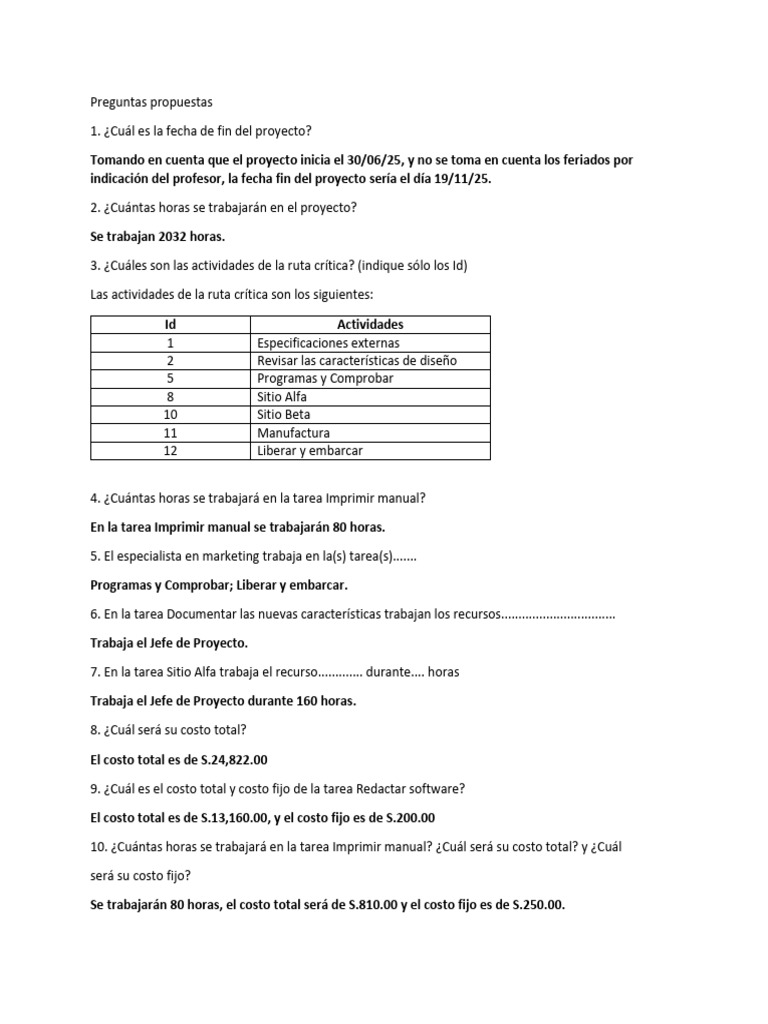 Pc2 Preguntas Del Project | PDF