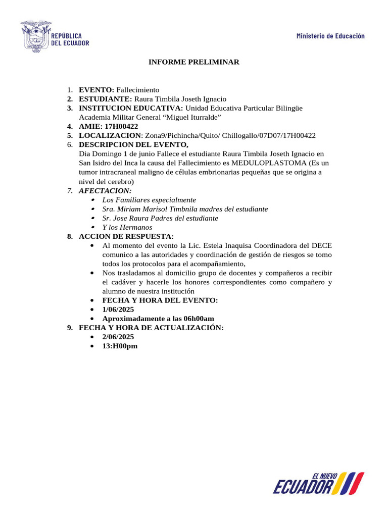 Informe Preliminar Raura Joseth | PDF
