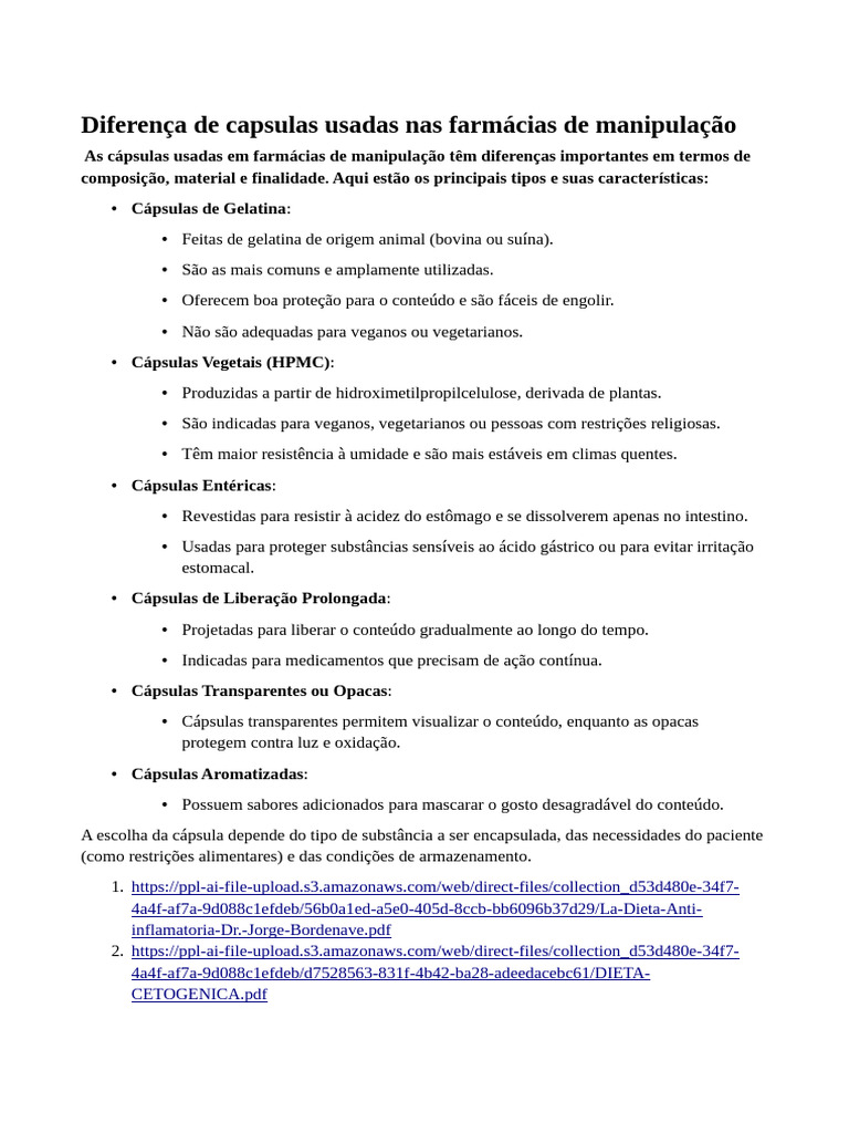 Tipos de Cápsulas em Farmácias de Manipulação | PDF