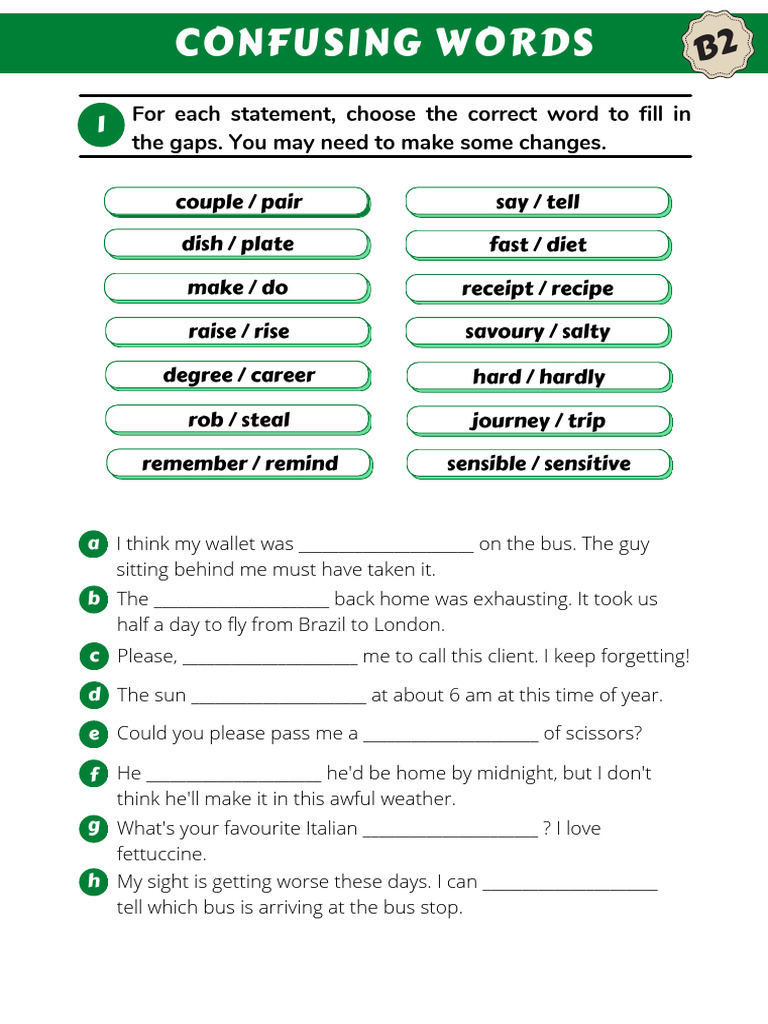 Confusing Words B2 Vocabulary Worksheet - lesson 22-04 | PDF