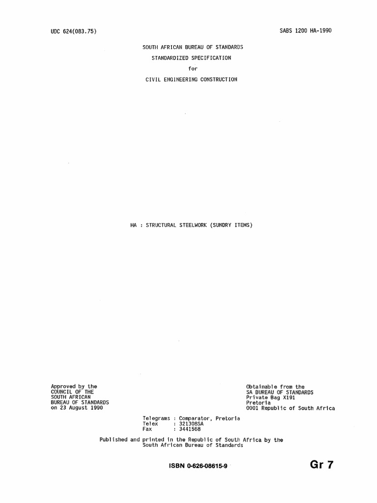 SABS 1200 HA-1990: Steelwork Standards | PDF | Nut (Hardware) | Materials