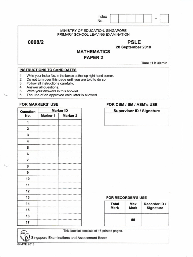 PSLE Maths 2018 Paper 2 | PDF | Fruit