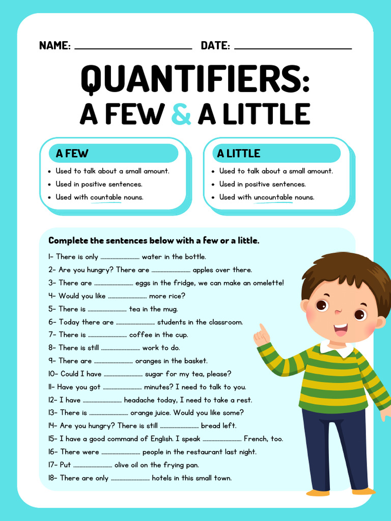 Quantifiers A Few & A Little Grammar Worksheet - 20231117 - 104949 ...