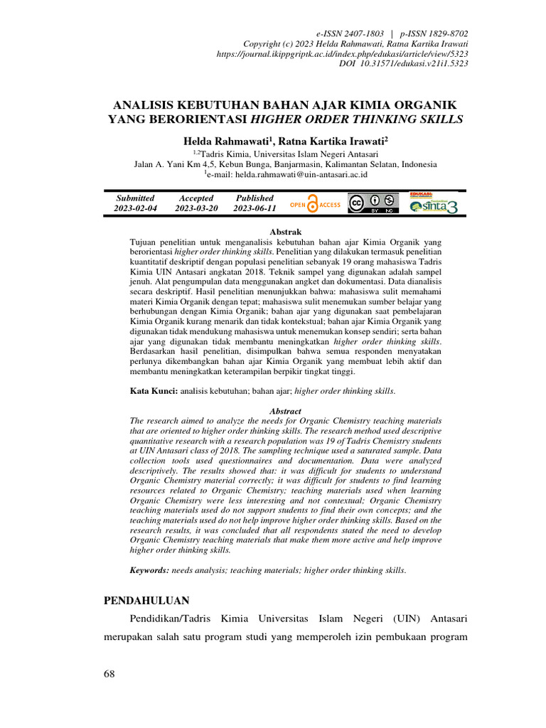 Analisis Kebutuhan Bahan Ajar Kimia Orga | PDF