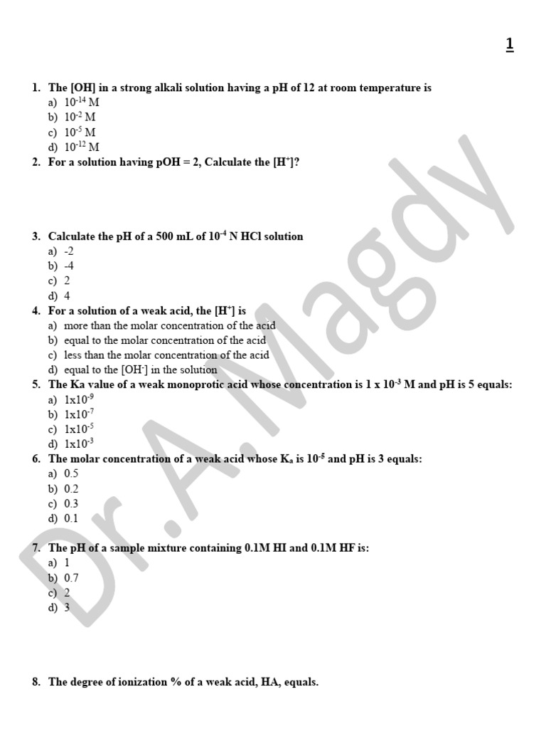 Final Revision Part 1 With Answers | PDF | Buffer Solution | Ph
