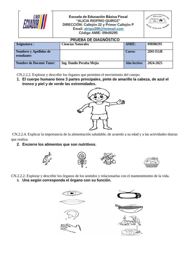 Examen de Ciencias Naturales 2do EGB | PDF | Biología