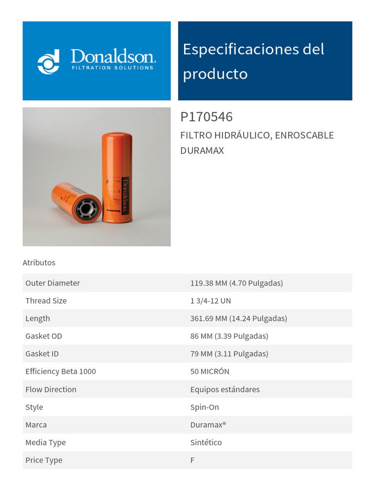P170546 - Especificaciones Del Producto | PDF