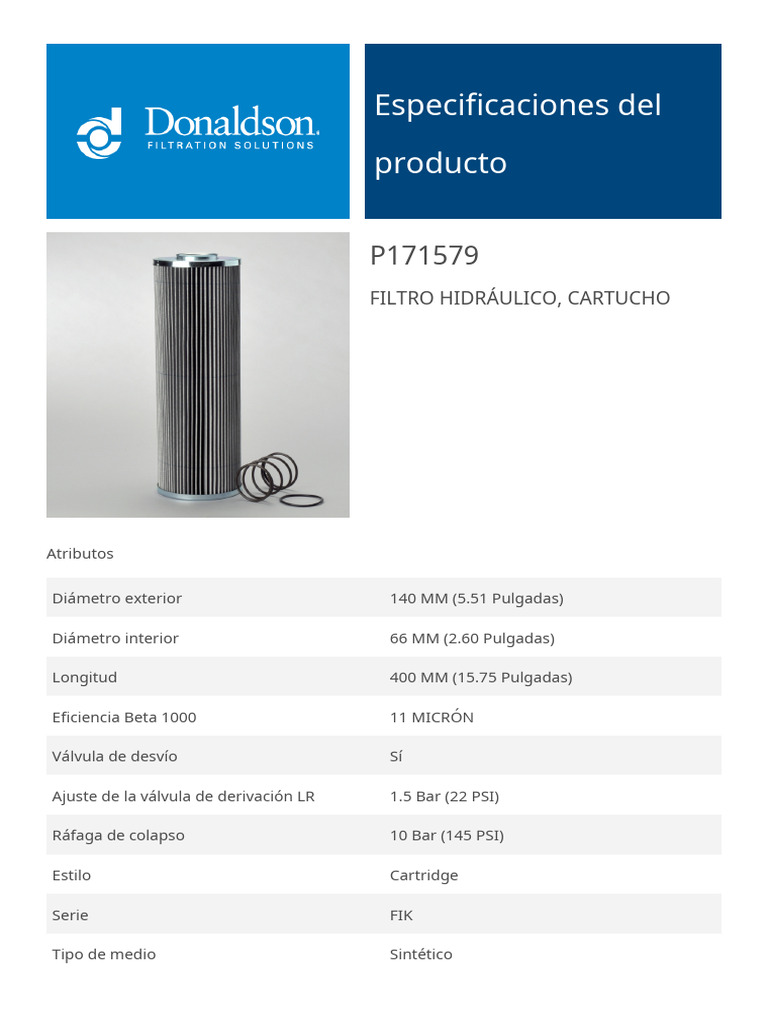 P171579 - Especificaciones Del Producto | PDF