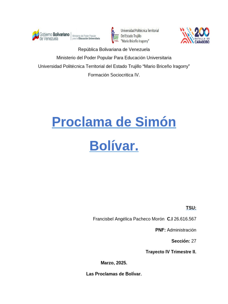 Las Proclamas de Bolivar | PDF | Venezuela | Colombia