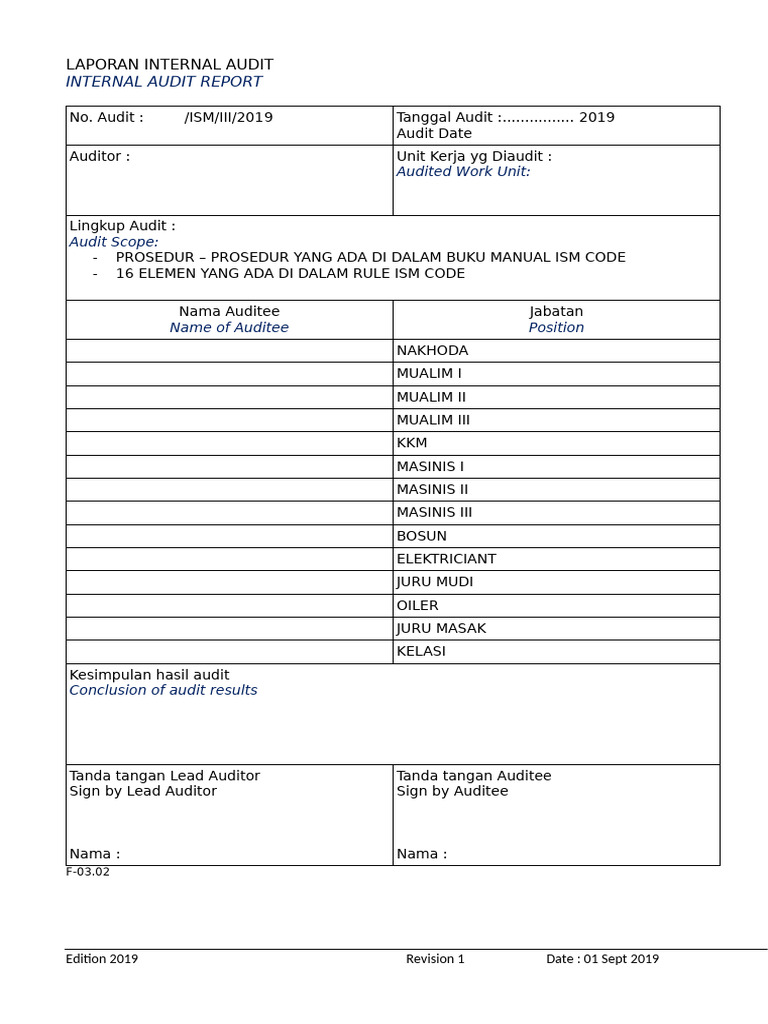 F-03.02 Report of Internal Audit | PDF