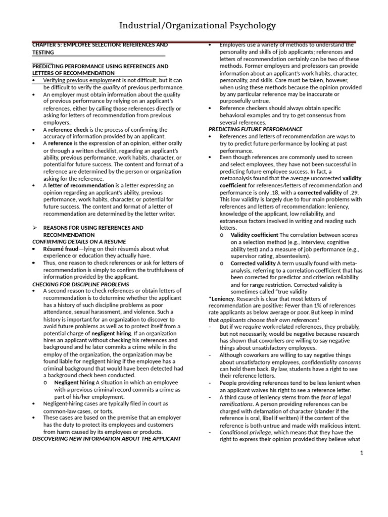 Chapter 5 Employee Selection References and Testing - Compress 3 | PDF ...