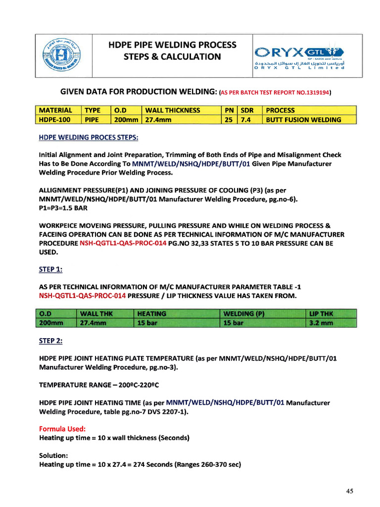Butt Fusion Welding Procedure & Qualification of Hdpe Pipe 45 | PDF