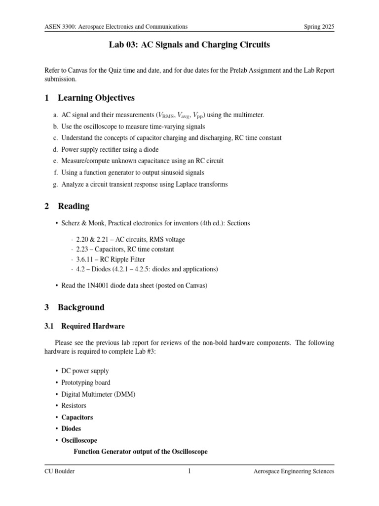 ASEN 3300 Lab03 Spring2025 PDF | PDF | Rectifier | Power Supply