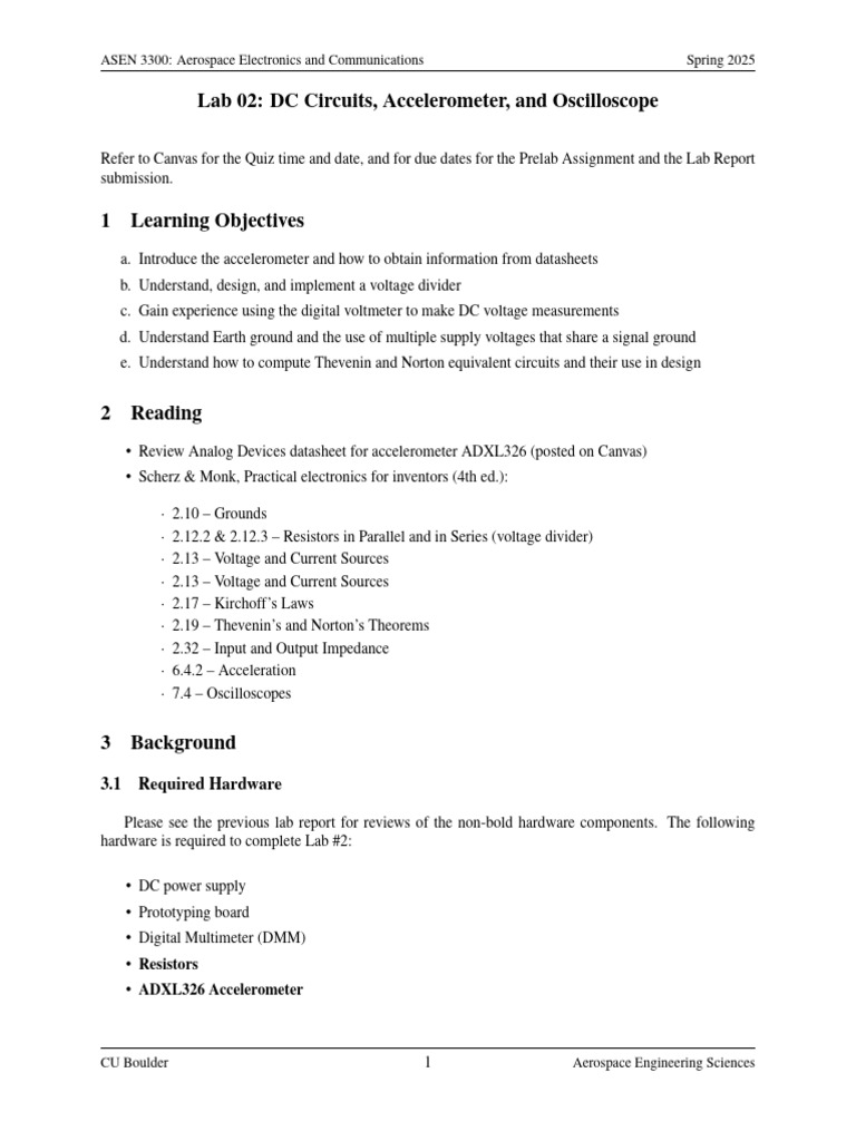 ASEN 3300 Lab02 Spring2025 PDF | PDF | Resistor | Voltage
