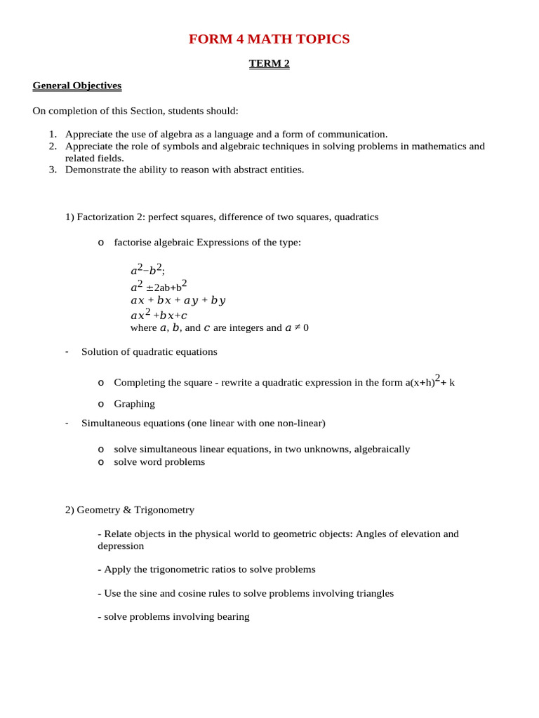 Form 4 Topics Term 3 | PDF