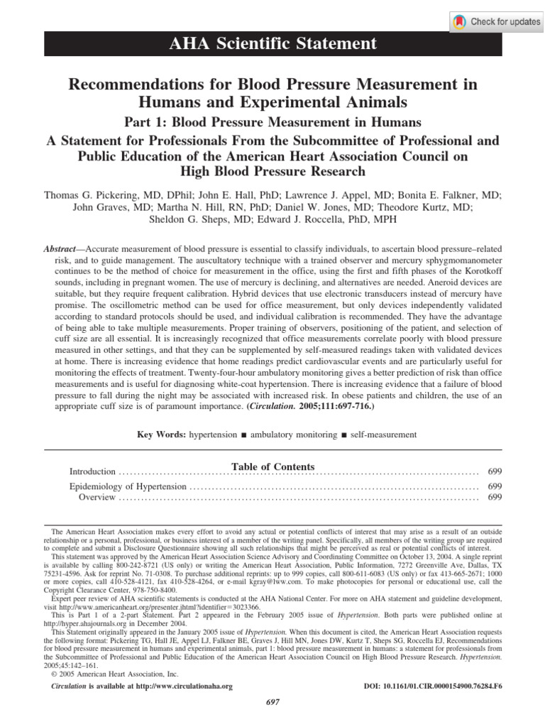 Pickering Et Al Recommendations For Blood Pressure Measurement in ...