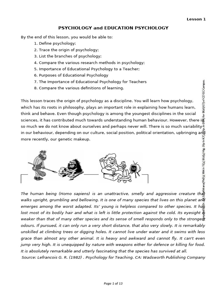 1 Topic 1 Psychology & Education (Edited 7) | PDF | Psychology | Experiment