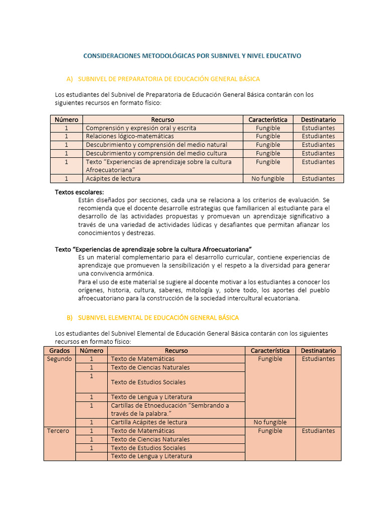 Consideraciones Metodológicas Por Subnivel y Nivel Educativo | PDF ...