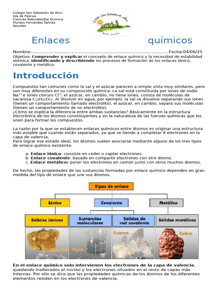 Tipos de Enlaces Químicos Explicados | PDF | Enlace químico ...