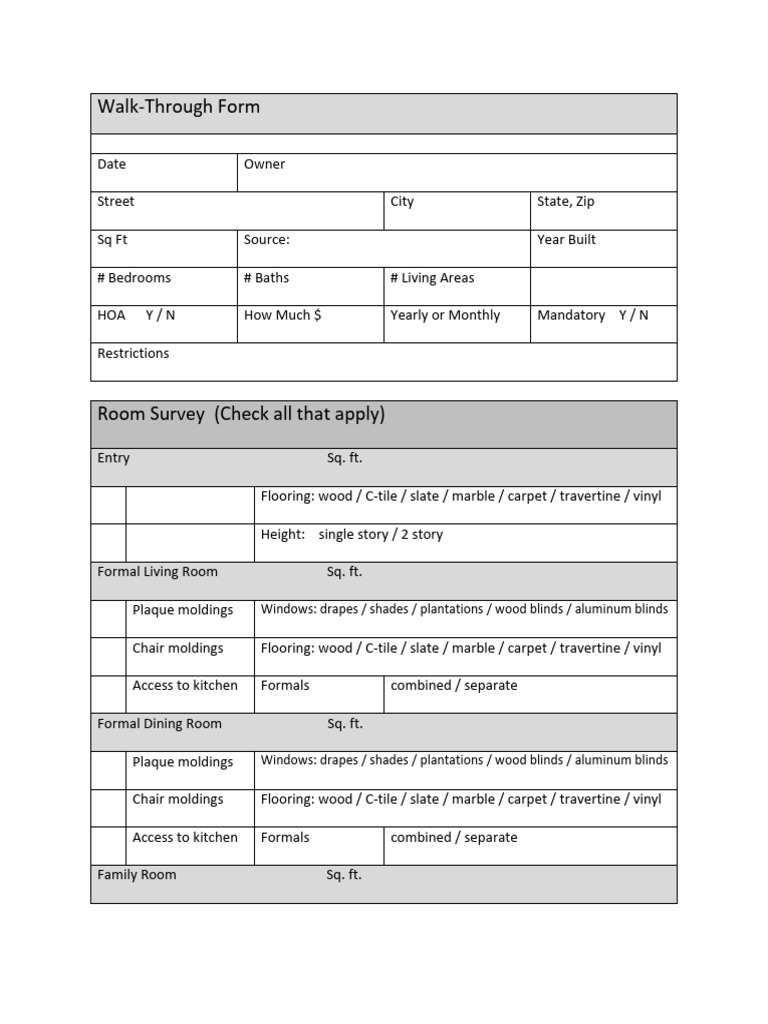 Walk Through Room Survey | PDF