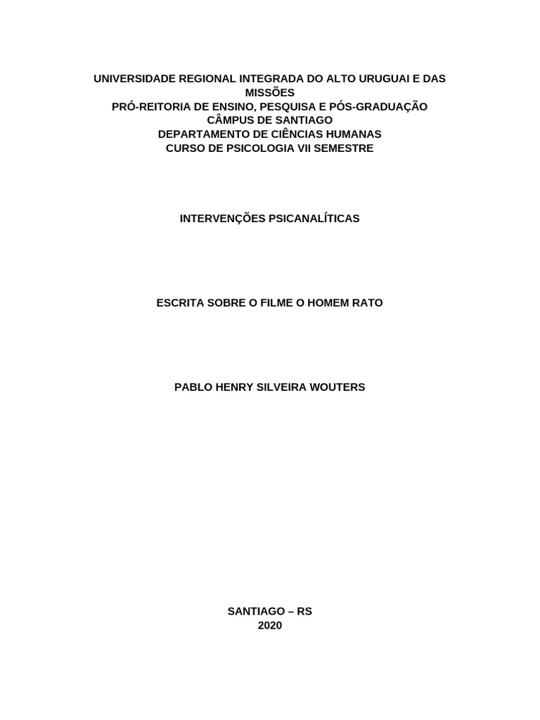 Análise Psicanalítica de "O Homem Rato" | PDF | Sigmund Freud | Psicologia