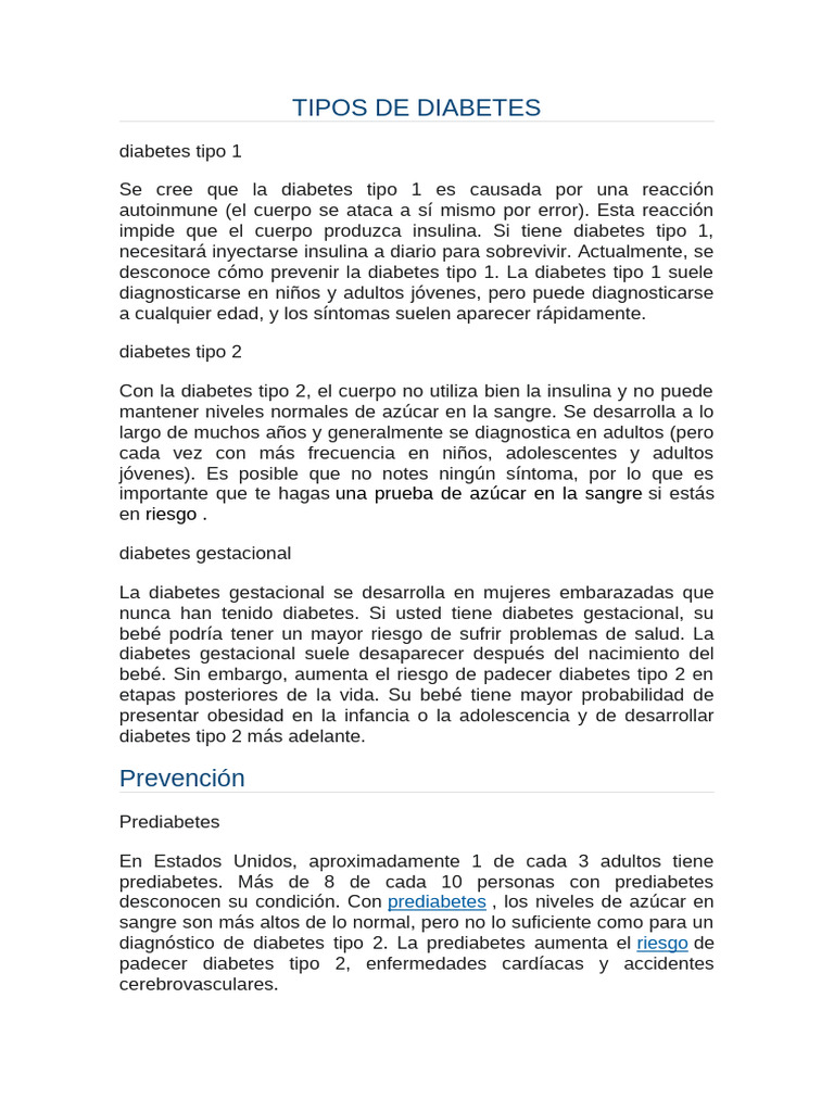 Tipos de Diabetes | PDF | Diabetes | Diabetes gestacional