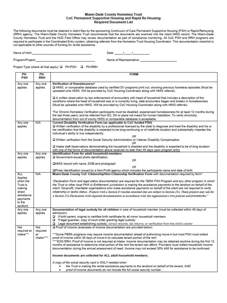 Required Documentation Checklist for Permanent Housing | PDF | Identity Document | Social ...