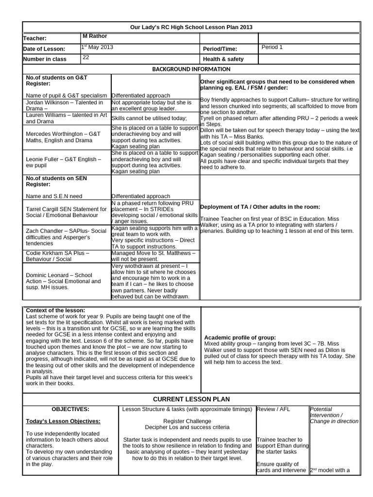 Lesson Plan for Mixed Ability English Class | PDF | Behavioural ...