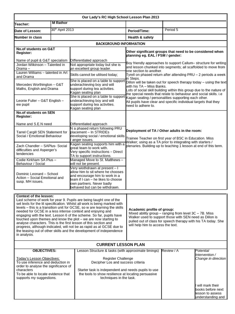 Lesson 6 Lesson Plan | PDF | Behavioural Sciences | Psychology